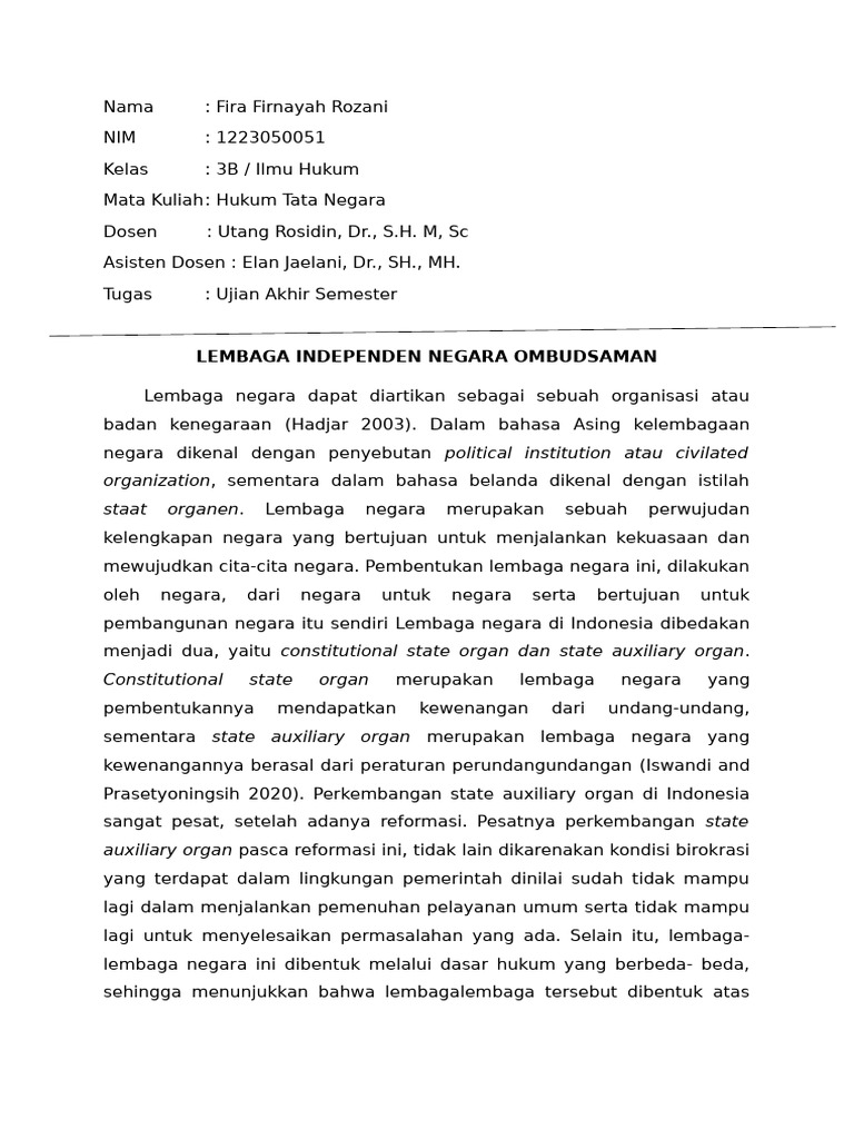 Tugas Uas Htn Resume Ombudsman | PDF