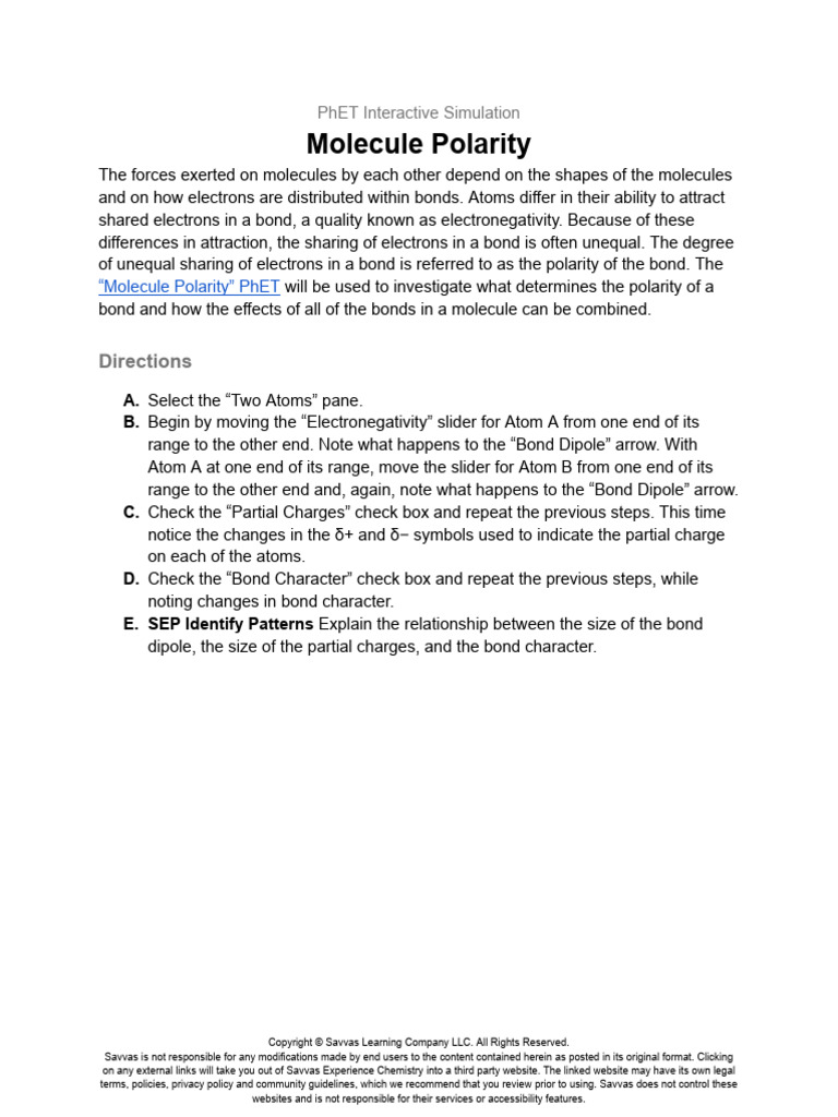 Copy of PhET Interactive Simulation_ Molecule Polarity | PDF | Chemical ...