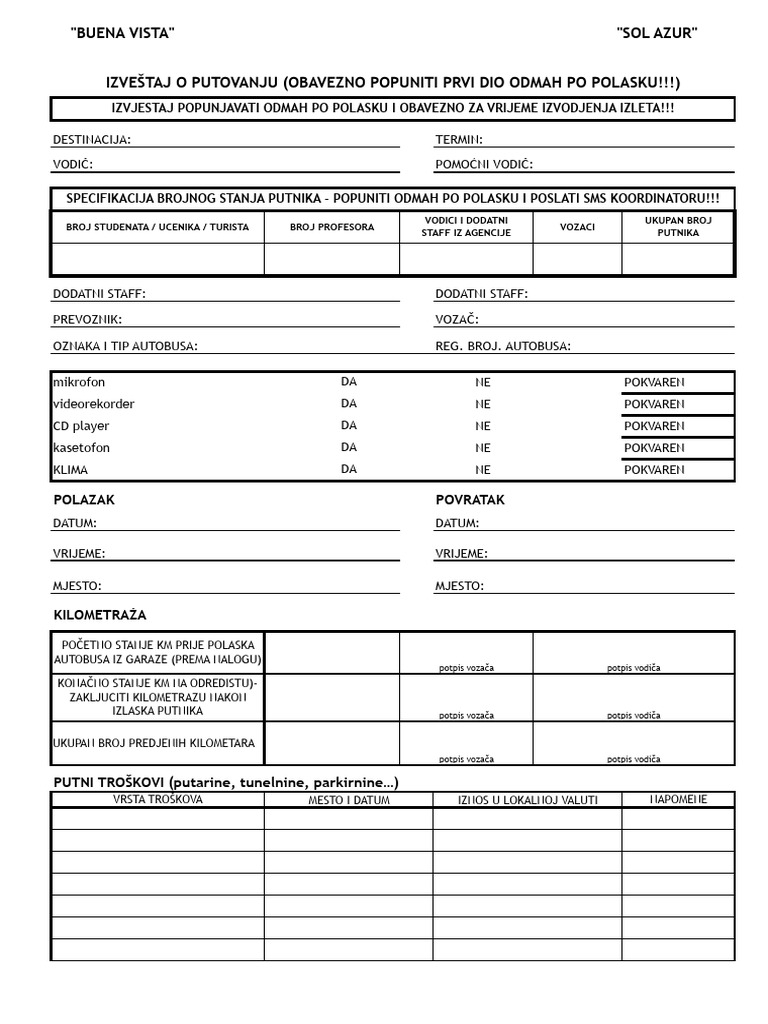 Obrazac Br.1.-Izvjestaj Sa Putovanja - Bih 2010 | PDF