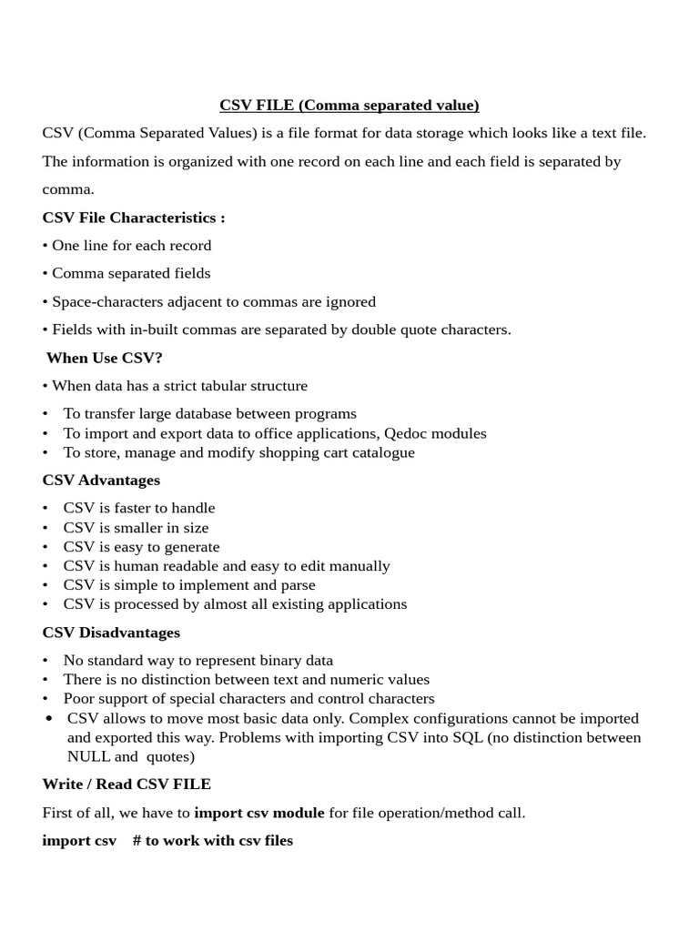 Csv File Notes | PDF | Comma Separated Values | Data