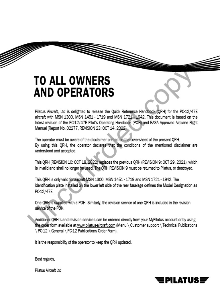 PC-12NG QRH | PDF | Aviation | Aircraft