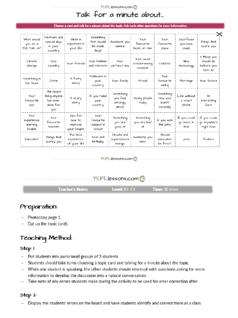 Talk For A Minute About b1c1 Level Conversation Topics Dialogs Oneonone ...