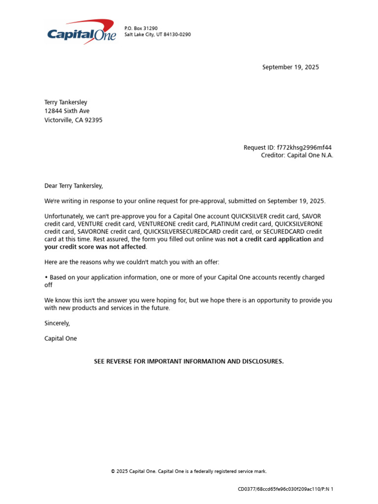 Cap 1 Adverse Action Letter | PDF | Justice | Crime & Violence