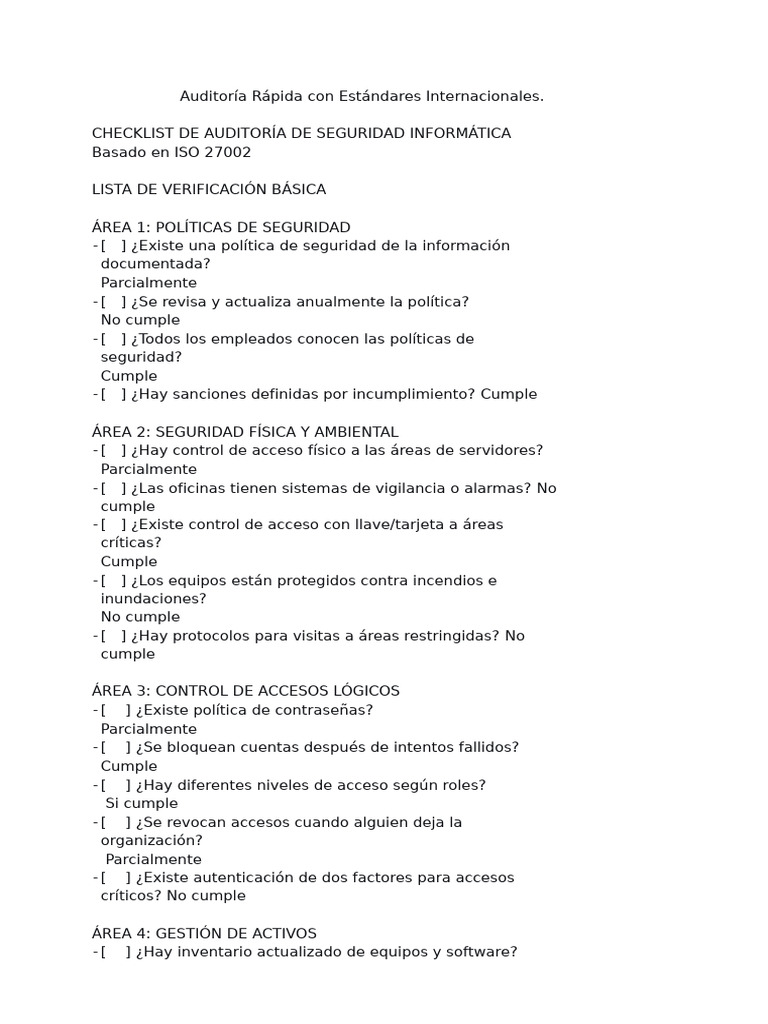 Auditor-A R-pida Con Est-ndares Internacionales.docx | PDF | La seguridad informática | Seguridad