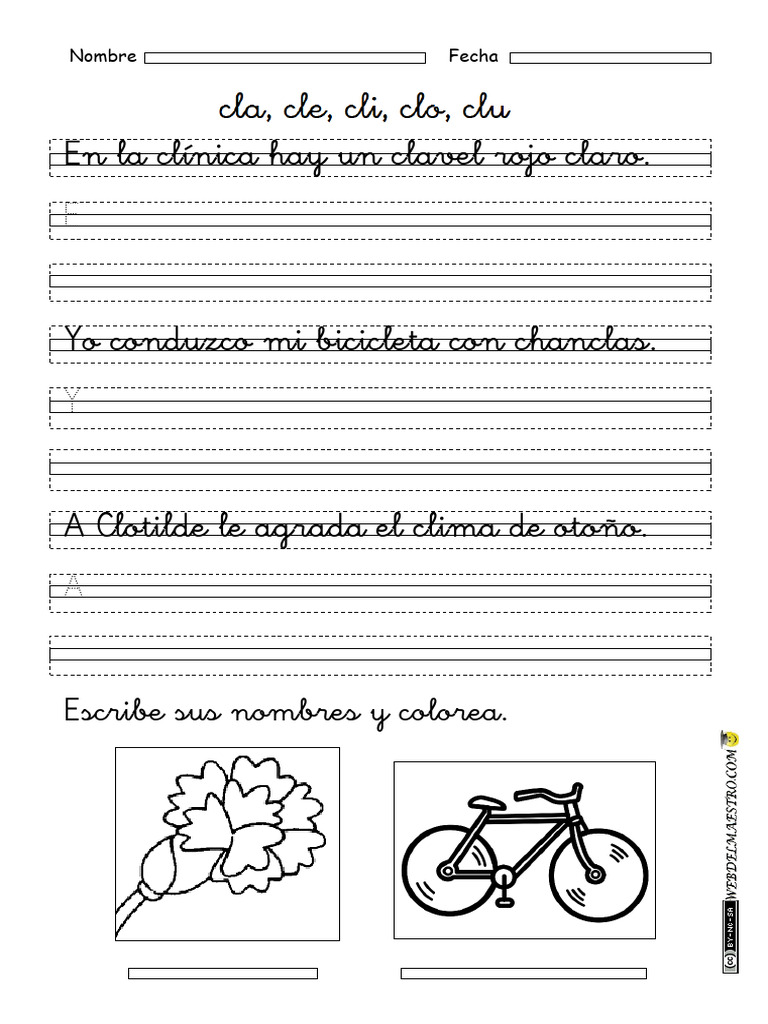 Ejercicios de Caligrafía Cla Cle Cli Clo Clu | PDF