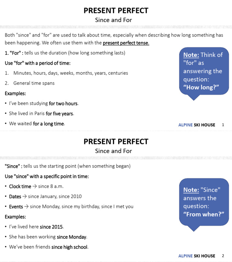 Present Perfect (For Vs Since) | PDF