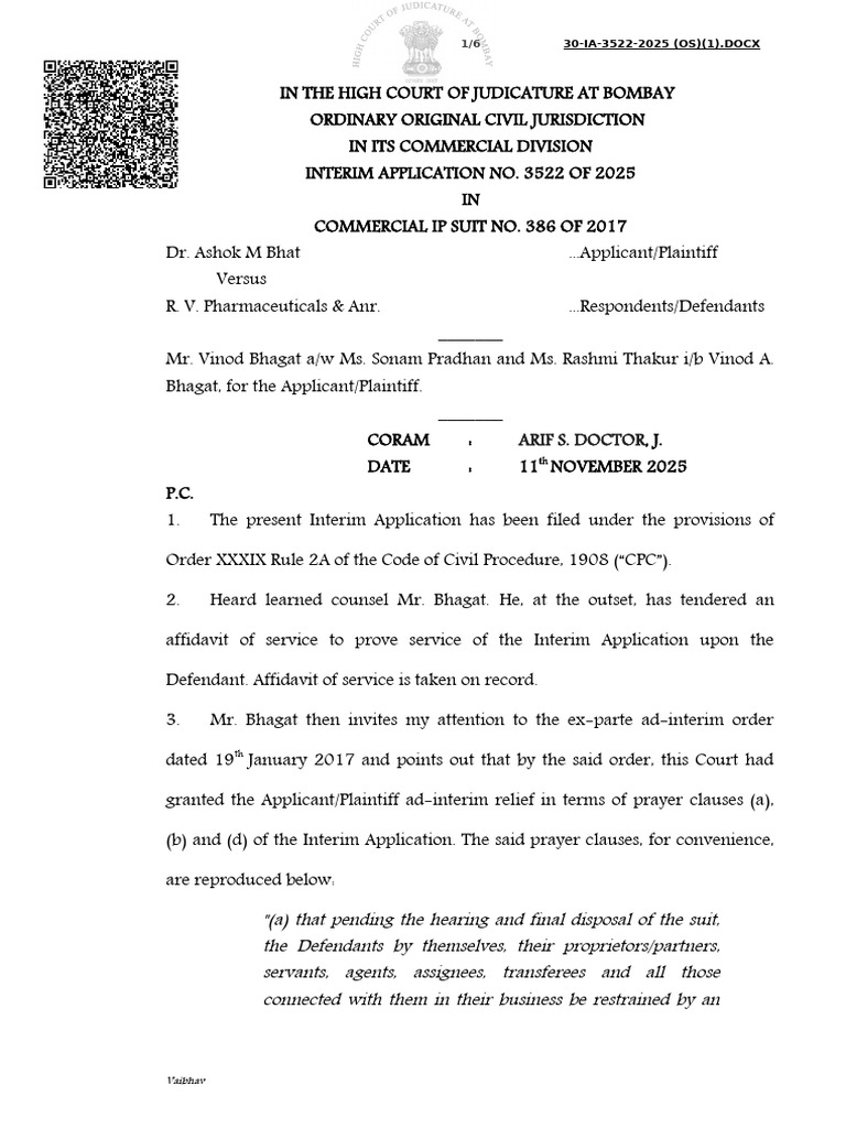 Dr. Ashok M Bhat vs RV Pharmaceuticals | PDF | Justice | Crime & Violence