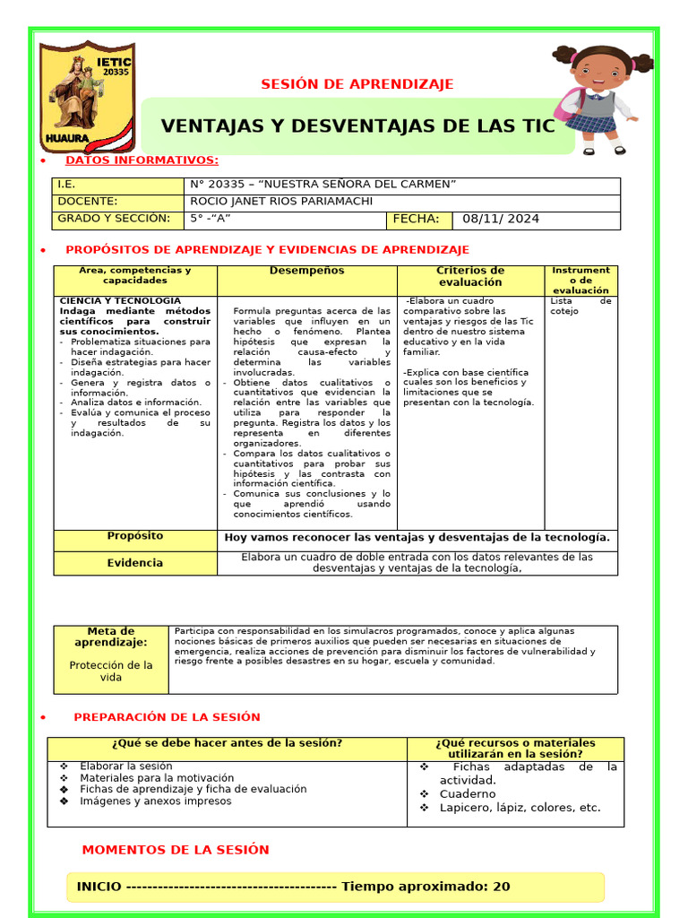 SESON CYT Ventajas Ydesventaja de La TIC 5 Grado | PDF | Enseñando | Aprendizaje