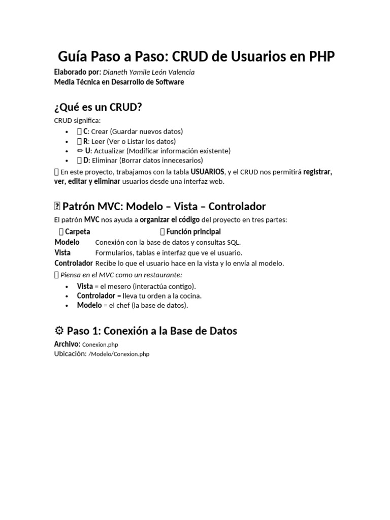 Guía Paso A Paso CRUD | PDF | Modelo – Vista – Controlador | Bases de datos