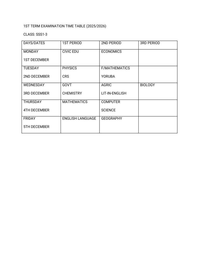1st Term Examin Sss1-3 | PDF
