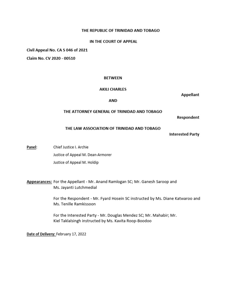 Akili Charles v. the Attorney General of Trinidad and Tobago the LATT ...