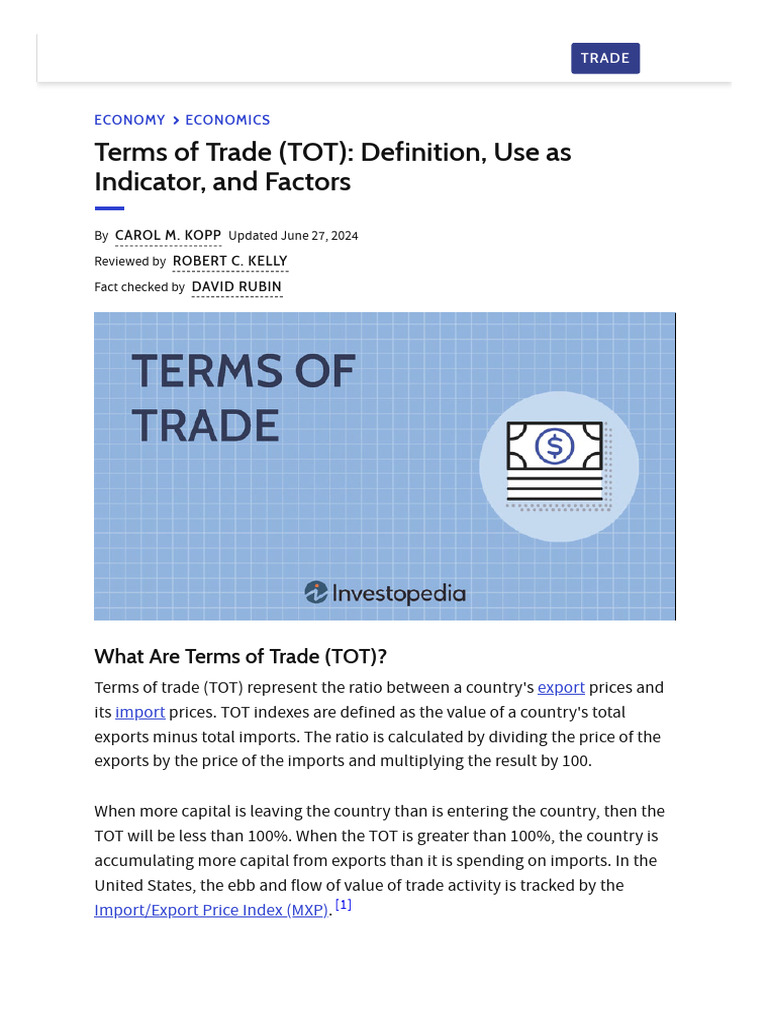 23.0 Terms of Trade (TOT) - Definition, Use As Indicator, and Factors ...