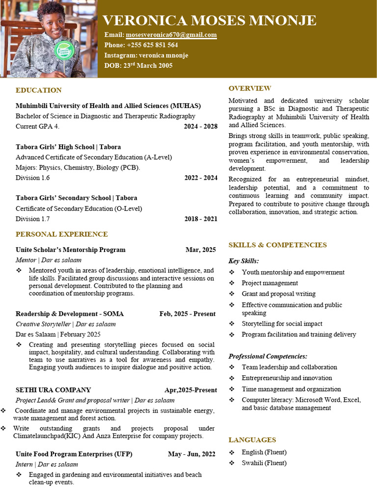 Veronica m Mnonje Resume | PDF | Mentorship