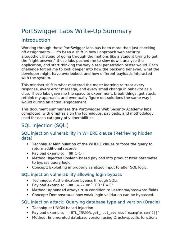 PortSwigger Labs Web Security Insights | PDF | Computing | Software ...