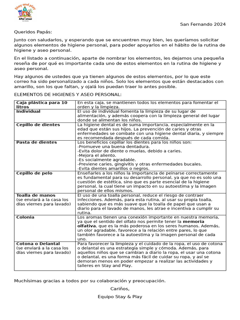 Comunicación Higienes Aseo personal 2024 | PDF | Higiene oral | Higiene