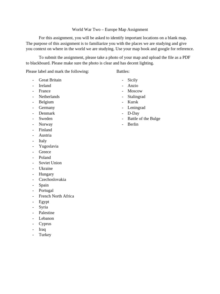 WWII Europe Map Assignment Guide | PDF