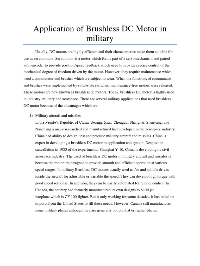 Military Applications of Brushless DC Motors | PDF | Electric Motor ...
