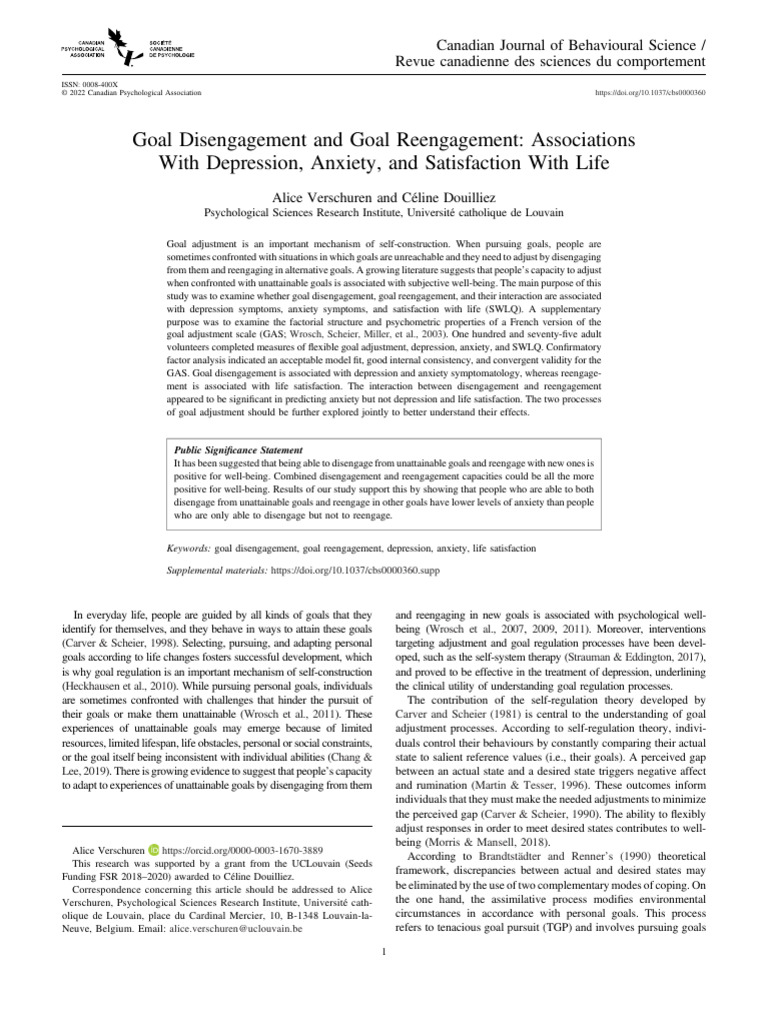 Goal Disengagement and Goal Reengagement Associations With Depression ...