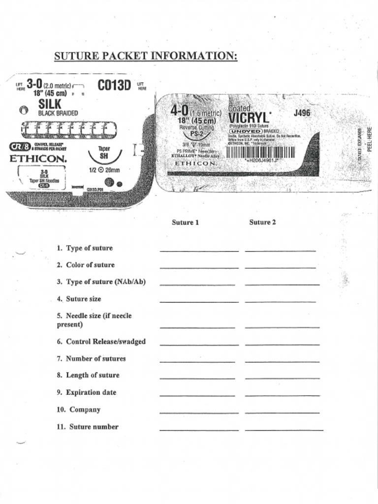 Suture Packet Worksheet | PDF