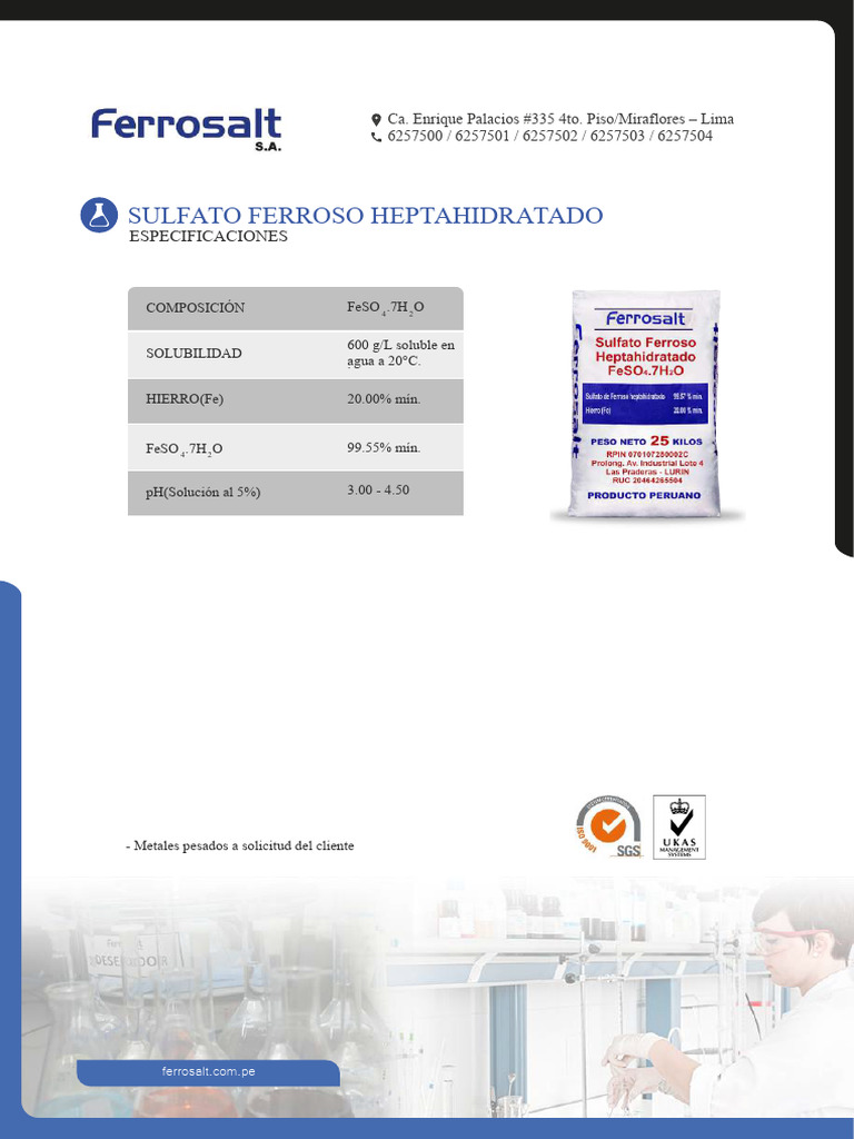 Sulfato Ferroso Heptahidratado Especificaciones | PDF