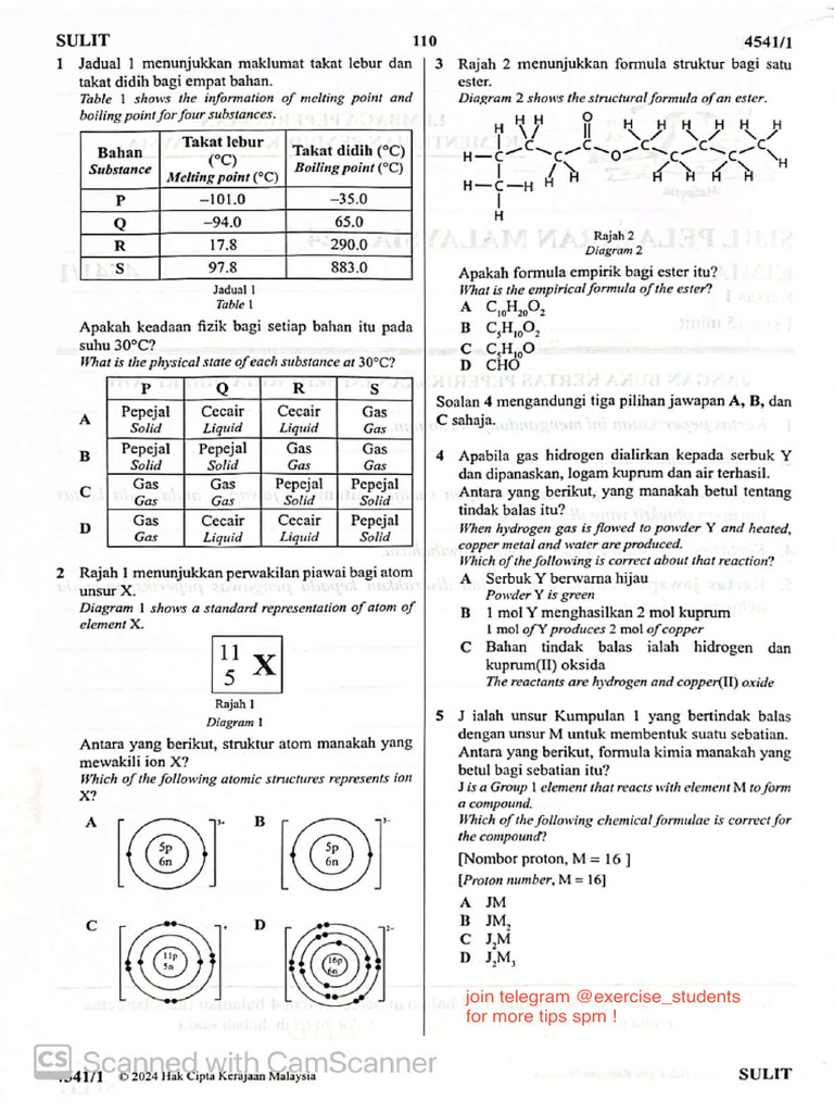 Sebenar SPM Kimia k1 2024 | PDF