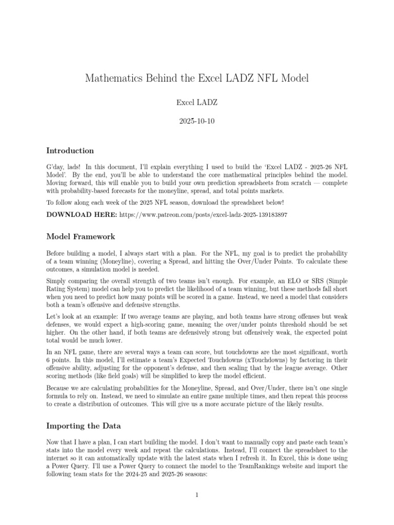 Excel NFL Model: Mathematical Insights | PDF | P Value | Poisson ...