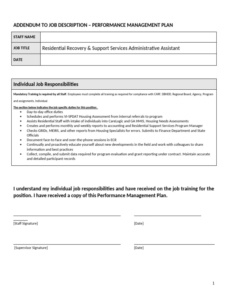 Administrative Assistant Addendum Job Description | PDF