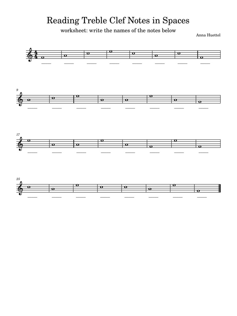 Reading Treble Clef Notes in Spaces | PDF