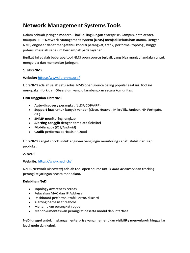 Network Management Systems Tools | PDF