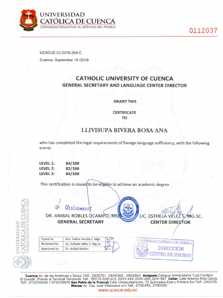 Certificado Lengua Extrangera | PDF