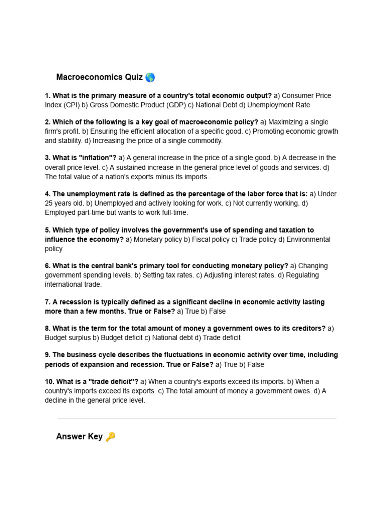 Macroeconomics Quiz (1) | PDF | Government Budget Balance | Macroeconomics