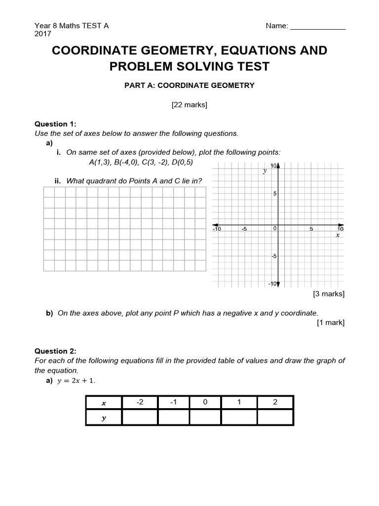 Coordinate Geometry and Equations Test | PDF | Cartesian Coordinate ...