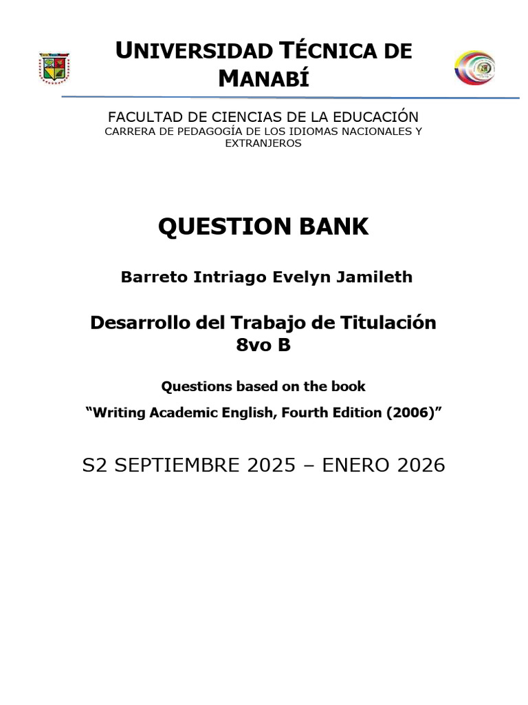 Question Bank - Book-Writing Academic English, Fourth Edition (2006 ...