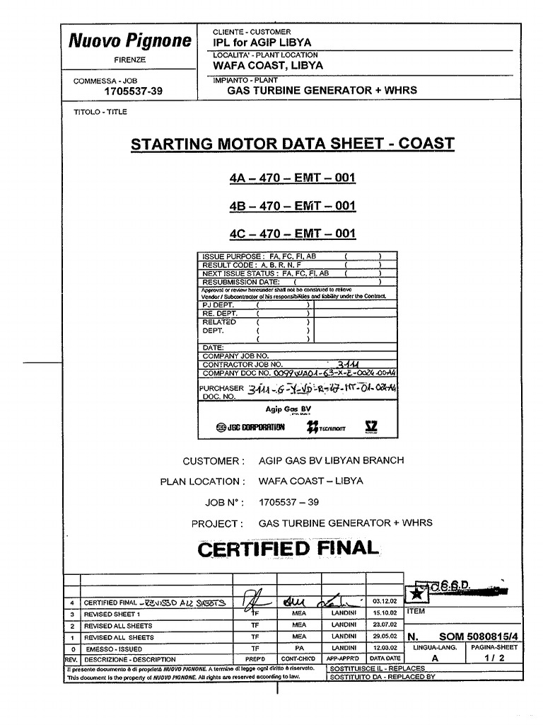 Starting Motor Data Sheet | PDF