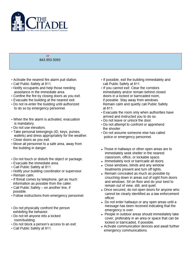 Emergency Procedures Quick Reference Pg. 1 | PDF | Emergency Evacuation ...