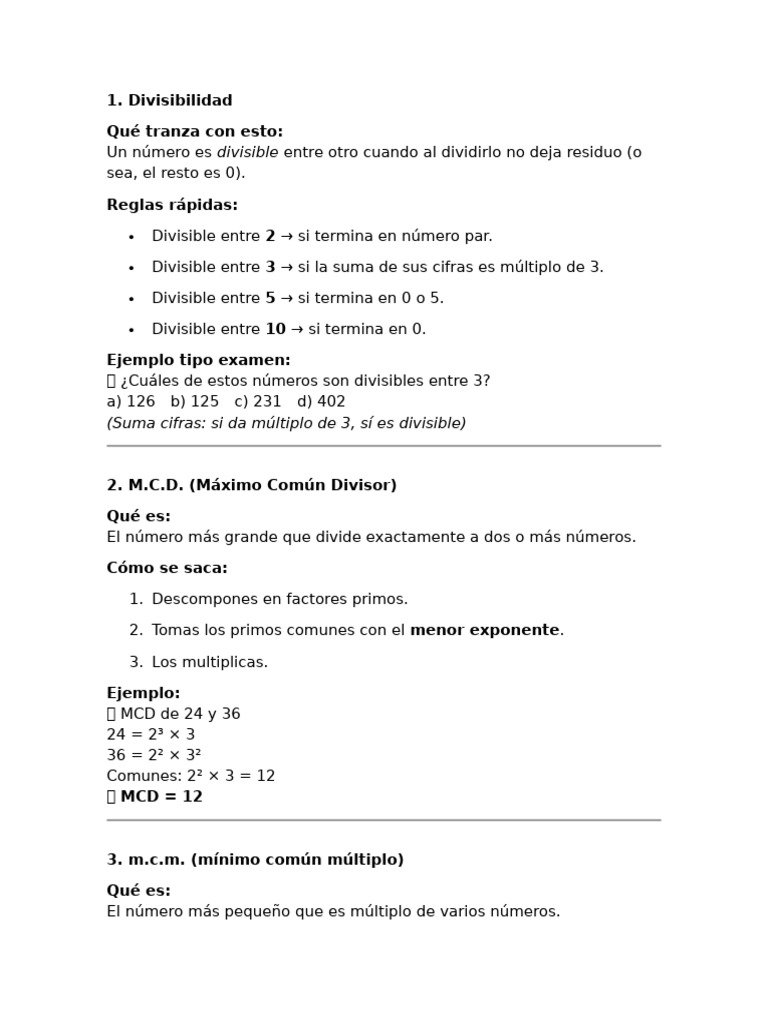 Reglas de Divisibilidad y Operaciones Matemáticas | PDF | Matemáticas ...