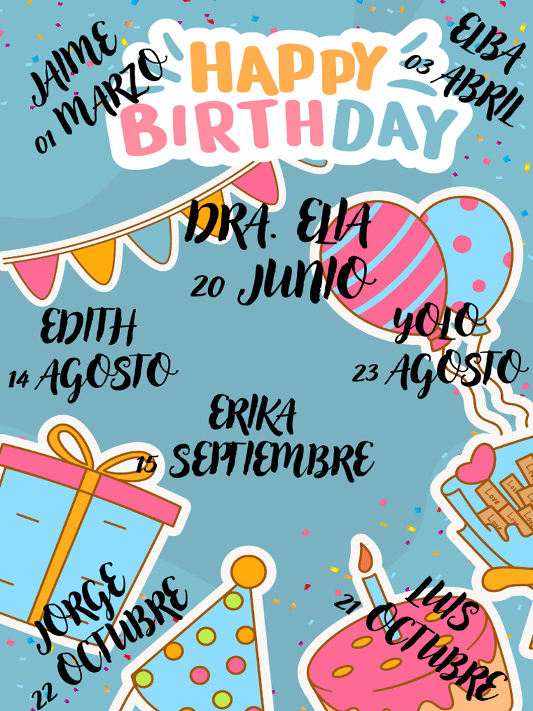 Blue & Pink Simple Happy Birthday Document (A4) | PDF