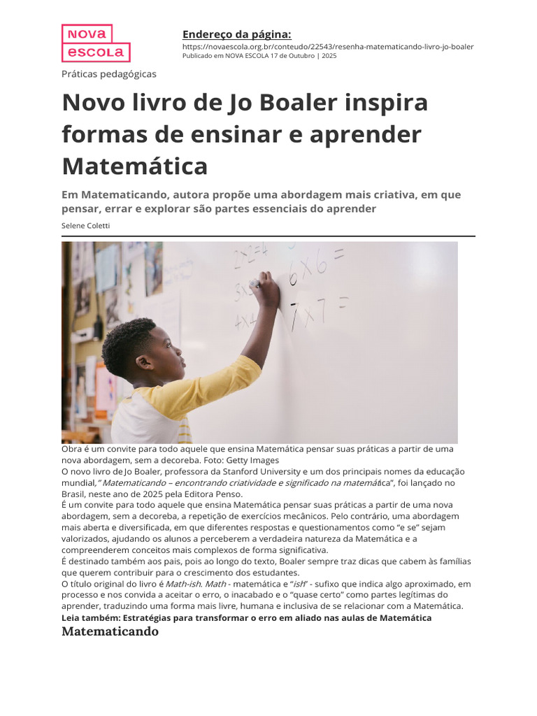 Novo Livro de Jo Boaler Inspira Formas de Ensinar e Aprender Matematica ...