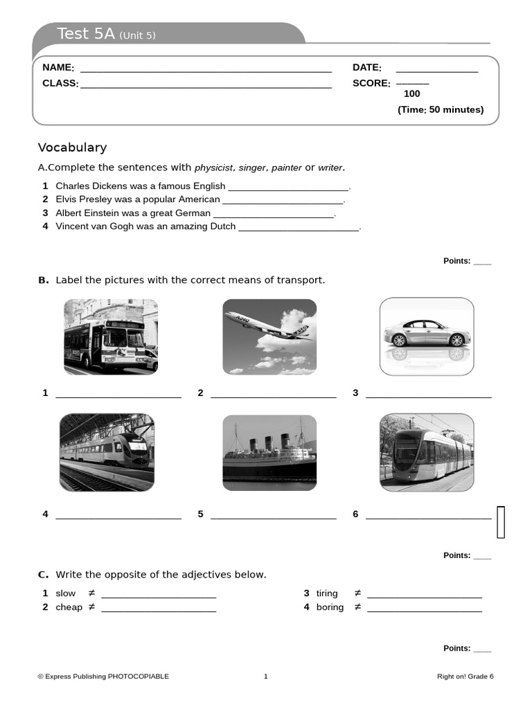 17 RO Gr6 Test 5A Unit 5 | PDF