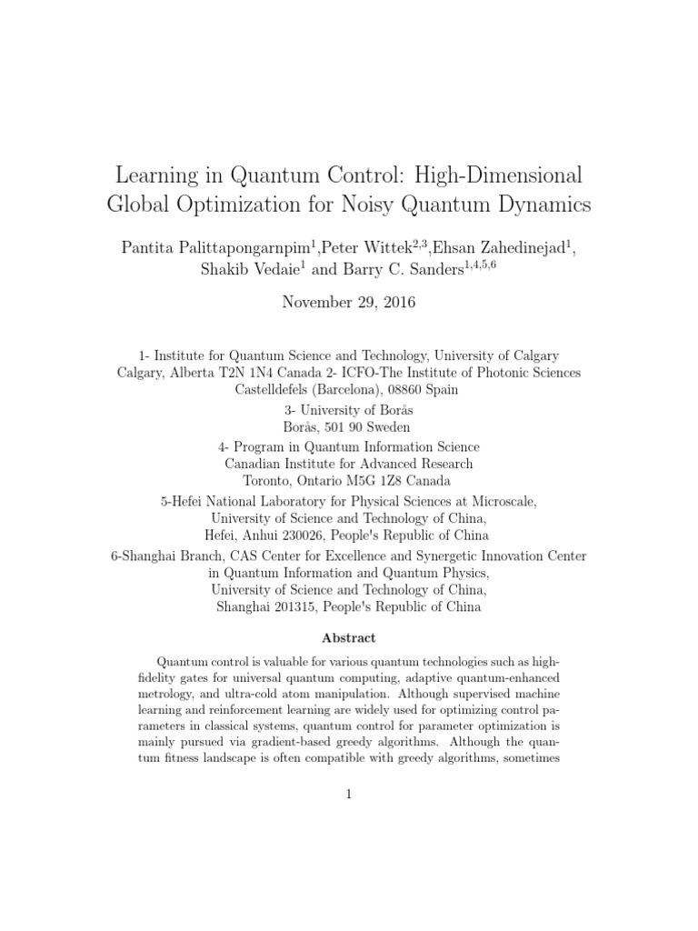 2016-Learning in Quantum Control High-Dimensional | PDF | Quantum ...
