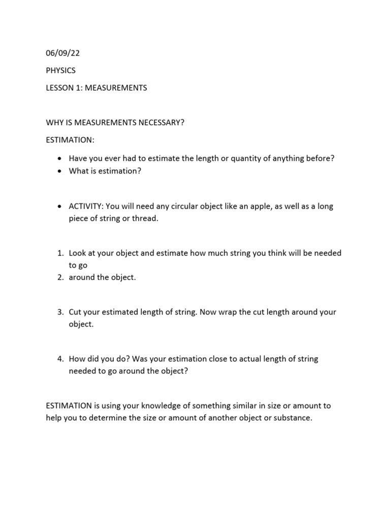 Physics - Lesson 1 | PDF | Measurement | Quantity