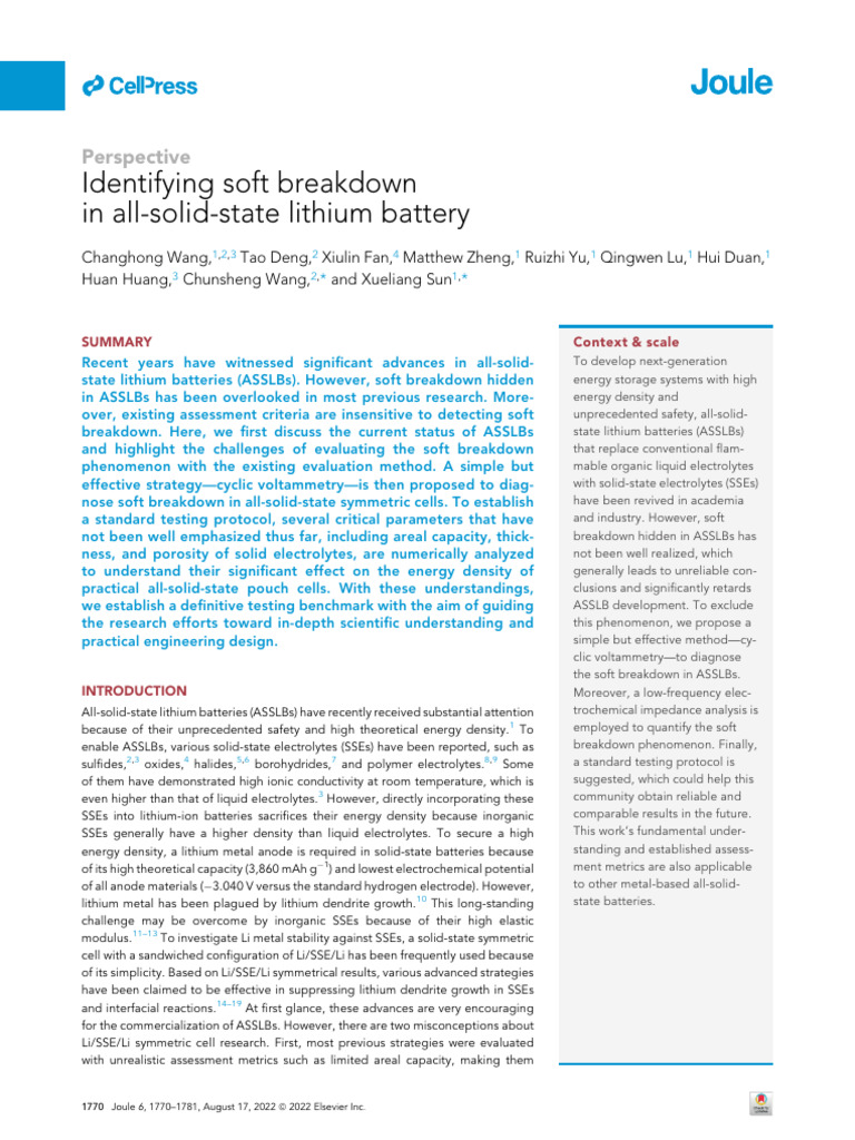 Identifying Soft Breakdown in All-Solid-State Lithium Battery | PDF ...