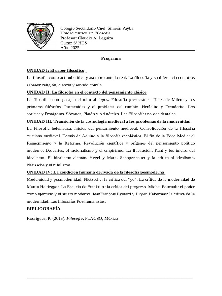 PROGRAMA de Filosofa Simeon Payba 2025 | PDF