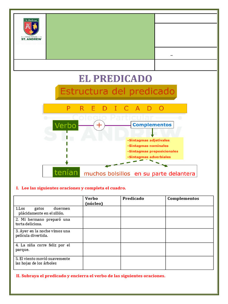 Semana 02 Del 17 Al 21 de Nov Ficha de Trabajo Predicado 1 | PDF ...