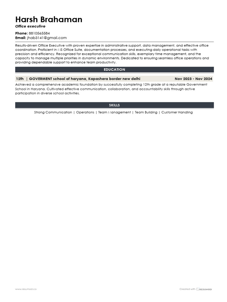 Harsh Brahaman - Office Executive (1) | PDF