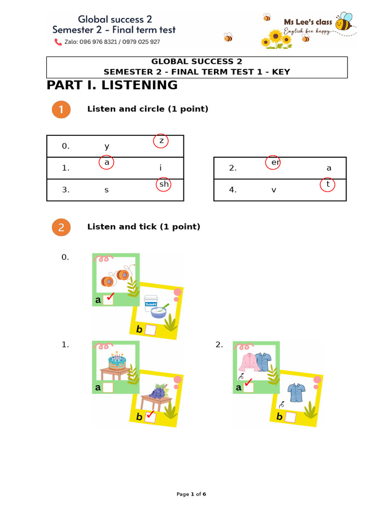 Miss Lee Class - GL2 S2 - Test 1 - Key | PDF | Chess Theory | Chess