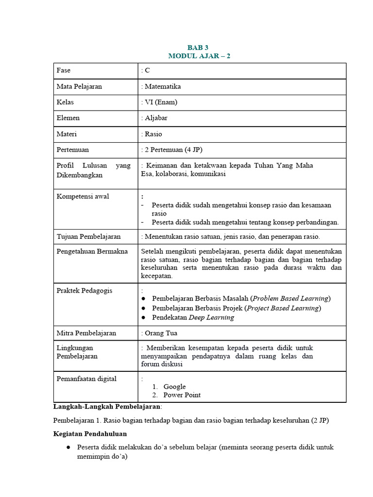 Pembelajaran Rasio untuk Kelas VI Matematika | PDF