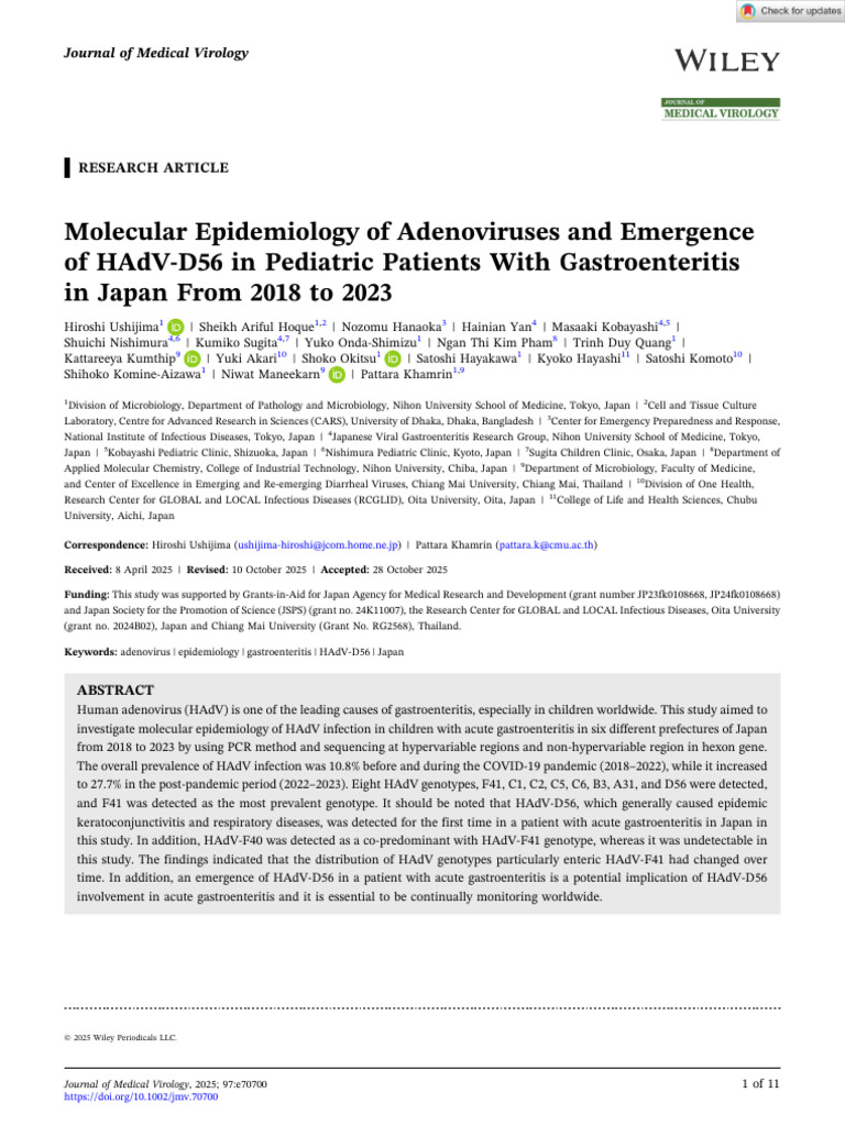 Adenovirus HAdV-D56 in Pediatric Gastroenteritis | PDF | Virus ...