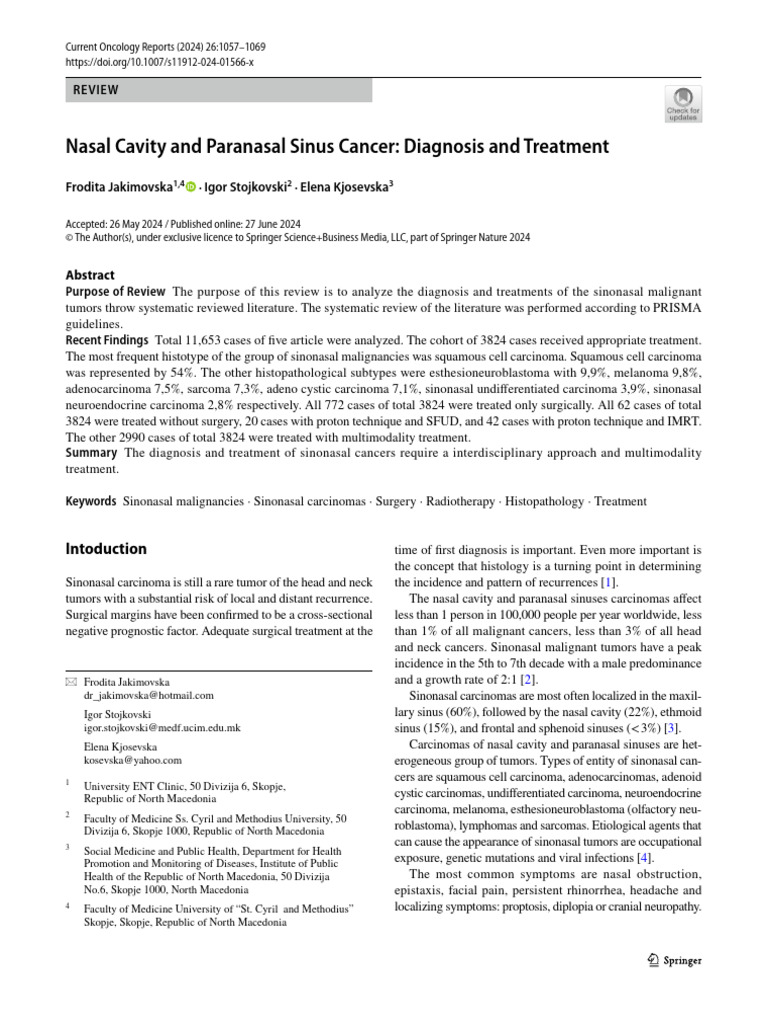 Nasal Cavity AndParanasal Sinus Cancer Diagnosis AndTreatment 4323 ...