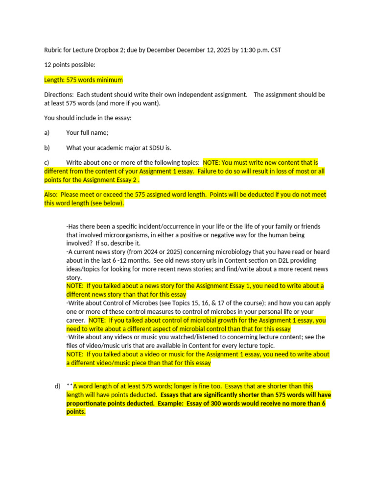 Assignment 2 Dropbox Lecture Directions MICR 231 Fall 2025 | PDF ...